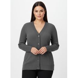 sheego Gro&szlig;e Gr&ouml;&szlig;en Strickjacke in Ripp-Optik, anthrazit, Gr&ouml;&szlig;e 44 - Damen