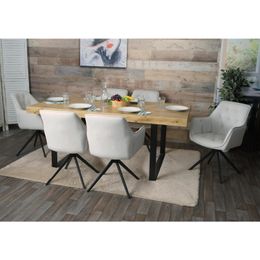 6er-Set Esszimmerstuhl MCW-L80, K&uuml;chenstuhl Polsterstuhl Stuhl mit Armlehne, drehbar, Metall Stoff/Textil ~ creme-beige