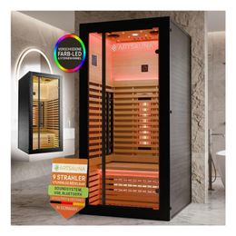 Artsauna&reg; Infrarotkabine Trondheim90 Schwarz - Vollspektrumstrahler mit LED-Beleuchtung, Bluetooth Audio, App-Steuerung, 1705 W Leistung