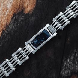 Holzkern Armband Adagio (Blauer Marmor/Silber), Naturholz, Herren, gr&ouml;&szlig;enverstellbar