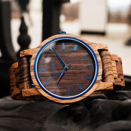 Holzkern Holzuhr Herbstmorgen (Zebrano/Wenge), Herren, Naturholz