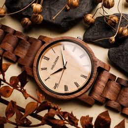 Braune Uhr Holzkern, Ahornholz Zifferblatt & Walnussholz Armband