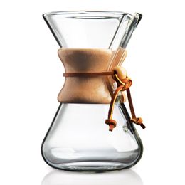 Mundgeblasene Chemex 5 Tassen, Kaffeekaraffe aus Glas mit Holzgriff