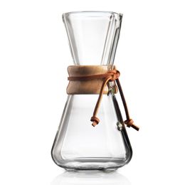 Mundgeblasene Chemex 1-3 Tassen, Kaffeekaraffe aus Glas mit Holzgriff
