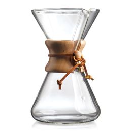 Mundgeblasene Chemex 8 Tassen, Kaffeekaraffe aus Glas mit Holzgriff