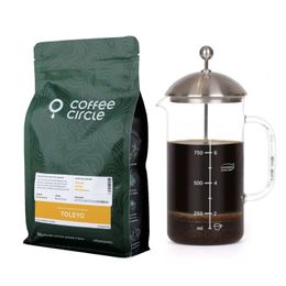 Coffee Circle French Press & Kaffee im Set, 250 g Kaffee nach Wahl, gemahlener Kaffee, Siebstempelkanne von Trendglas Jena, ideal f&uuml;r Einsteiger