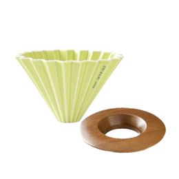 Origami Handfilter Dripper Set mit Halter, gr&uuml;ner Filter mit Halter aus Holz