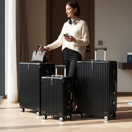 Schwarzer Hardshell-Doppel-4-Rad-ABS-Gep&auml;ckwagen Hartschalen-Koffer-Set