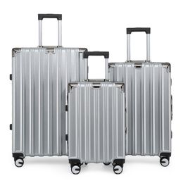 Hartschalenkoffer Silber Kofferset Robustes 8-Rollen-Gep&auml;ck Handgep&auml;ck Reisetasche