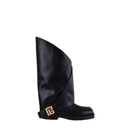 Balmain Flache Stiefel mit gedrehtem Schaft Schwarz