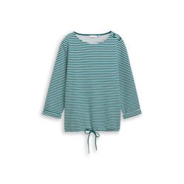 Tom Tailor Damen Langarmshirt mit Knopf-Details, gr&uuml;n, Gestreift, Gr. S