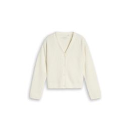 Tom Tailor M&auml;dchen Cropped Cardigan mit V-Ausschnitt, wei&szlig;, Uni, Gr. 152