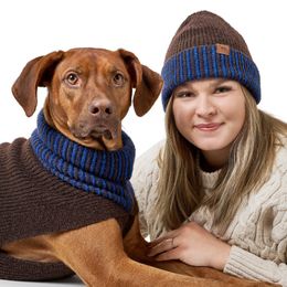 Hunter Hundepullover Odense mit M&uuml;tze (Set) braun/blau / 40
