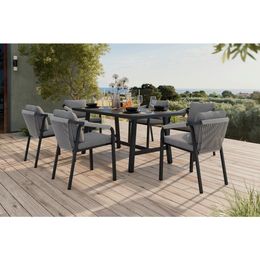 Ambia Garden Gartentischgruppe, Anthrazit, Grau, Metall, Textil, F&uuml;llung: Polyester,Schaumstoff, rechteckig, eckig, Bsci, DIN EN ISO 9001, Gartenm&ouml;bel, Gartenm&ouml;bel-Sets