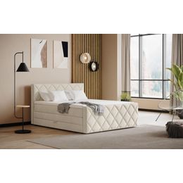 Boxspringbett COTTA, B:161cm L:228cmbeige, keder: sand, 100% POLYESTER (PES), Komplettbetten, "Tower inkl. Bettkasten, mit Keder in abgesetzter