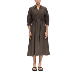 comma, COMMA Damen Blusenkleidbraun, Gr. 42, unifarben, Web, Obermaterial: 42% Viskose, 32% Leinen, 26% Baumwolle, Kleider, Habalm Sommerkleid mit