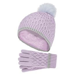Heat Holders W&auml;rmehalter - Thermoisolierte Pom Pom Bommelm&uuml;tze und Handschuhe f&uuml;r M&auml;dchen | bunte Pastellfarben - Lavendel Frost