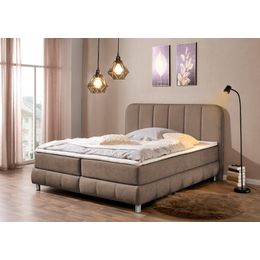 Boxbett Home Affaire, B:207cm L:207cmhellbraun, Komplettbetten, "Abtenau inkl. Topper", Boxbett, inkl. Topper