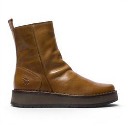 Fly London Damen beige Leder-Rei&szlig;verschluss-Plateau-Stiefel &ndash; RENO053FLY