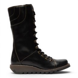 Fly London Women's Black Leather Strike-Up Combat Ankle Boots &ndash; STER768