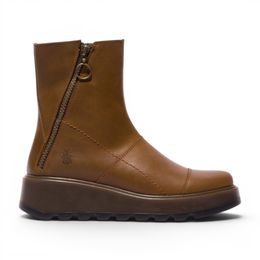 Fly London Damen-Tan Leder-Rei&szlig;verschluss-Plateau-Kn&ouml;chelstiefel &ndash; TARP553FLY