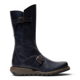 Fly London Womens Wine MES 2 Keil-Fersen-Schnalle mit Leder-Rei&szlig;verschluss-Plattformstiefeln bis zur Mitte der Wade
