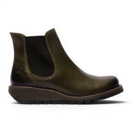 Fly London Damen Diesel Green Chelsea Leder-Kn&ouml;chelstiefel &ndash; SALV195