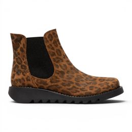 Fly London Damen Leopard Tan Chelsea Wildlederleder-Kn&ouml;chelstiefel &ndash; SALV195