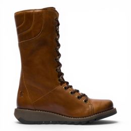 Fly London Women's braune Leder-Schn&uuml;rstiefel f&uuml;r Kampf-Kn&ouml;chel &ndash; STER768