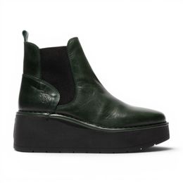 Fly London Womens Green Leather Chelsea Ankle Platform Boots &ndash; HELY268