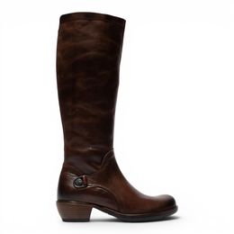 Fly London Damen braune Leder-Langstiefel mit hohen Abs&auml;tzen &ndash; MISTRY