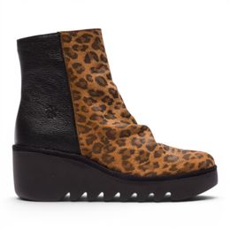 Fly London Damen-Schwarz-Tan Wildleder-Plattformstiefel mit Keilabsatz &ndash; BAAN538