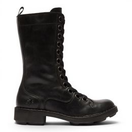 Fly London Women's Black Leather Schn&uuml;rstiefel f&uuml;r Kampf-Kn&ouml;chel &ndash; NOLE176