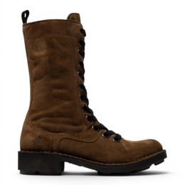 Fly London Women's Brown Leather Schn&uuml;rstiefel mit Kampf-Kn&ouml;chel &ndash; NOLE176