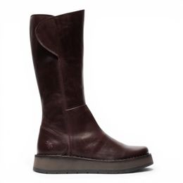 Fly London Damen Weinleder High Pull On lange Stiefel &ndash; RHEA042