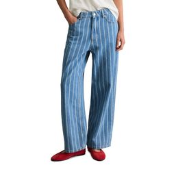 Marc O'Polo Damen Weite Jeansmedium blau, Gr. 28, MARC O'POLO DENIM, gestreift, Denim/Jeans, Obermaterial: 100% Baumwolle, Jeans, Model Tomma wide aus leichter