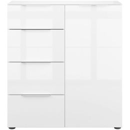 Highboard MANJANA M&Ouml;BEL, B:90cm H:98,7cm T:40cmwei&szlig; matt, wei&szlig;glas, metall chrom, Glas, Holzwerkstoff, Metall, Sicherheitsglas ESG, Wohnzimmer,