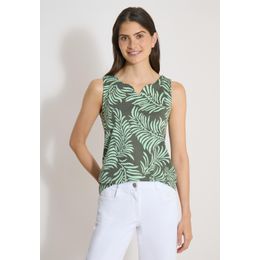 Cecil Damen Shirttopkhaki, Gr. XL, gemustert, Web, 100% Baumwolle, Tops, mit geschlitztem Rundhalsausschnitt
