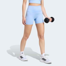 Damen Shorts "3-STREIFEN STUDIO ALL ME BOOTY LEGGINGS, KURZ"glow blau, innenbeinl&auml;nge ca. 13 cm, Gr. S, adidas Performance, Obermaterial: 80%