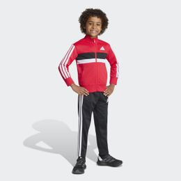 Jungen Trainingsanzug "SEASONAL ESSENTIALS TIBERIO 3-STREIFEN TRICOT KIDS", rot, Gr. 128, adidas Sportswear, Obermaterial: 100% Polyester, Sportanz&uuml;ge
