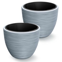 Casaria Blumentopf Rillen 2er-Set Grau Kunststoff 40x32cm