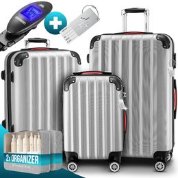 Monzana Hartschalenkoffer Set 3-tlg mit Zubeh&ouml;r Rollen 360o Silber ABS
