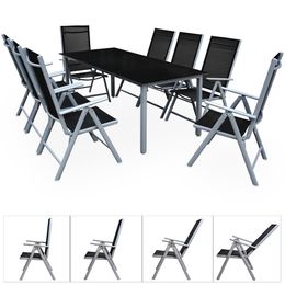 Casaria Gartensitzgruppe Bern 9-tlg 8 Personen Silber Alu Schwarz Glas