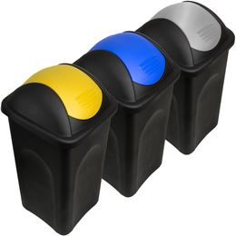 Stefanplast M&uuml;lleimer 3er-Set Gelb/Blau/Silber Kunststoff 60L