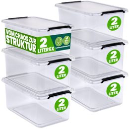 Deuba Aufbewahrungsbox 6er-Set 20x15x12cm 2L transparent stapelbar BPA-frei