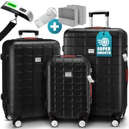 Monzana Hartschalenkoffer-Set Exopack 3-tlg Schwarz ABS Zubeh&ouml;r