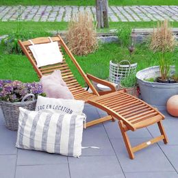 Casaria Gartenliege Akazienholz inkl Kopfkissen 166x70x70cm