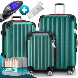 Monzana Hartschalenkoffer Set 3-tlg mit Zubeh&ouml;r Rollen 360o Gr&uuml;n ABS