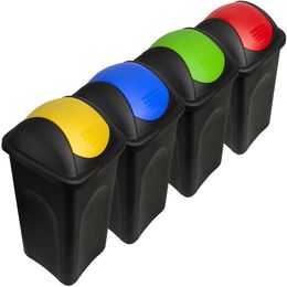 Deuba M&uuml;lleimer Schwingdeckel 4er-Set Kunststoff Gelb/Blau/Gr&uuml;n/Rot 60L