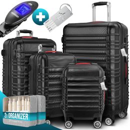 Monzana Hartschalenkoffer Set 4-tlg mit Zubeh&ouml;r Rollen 360o Schwarz ABS